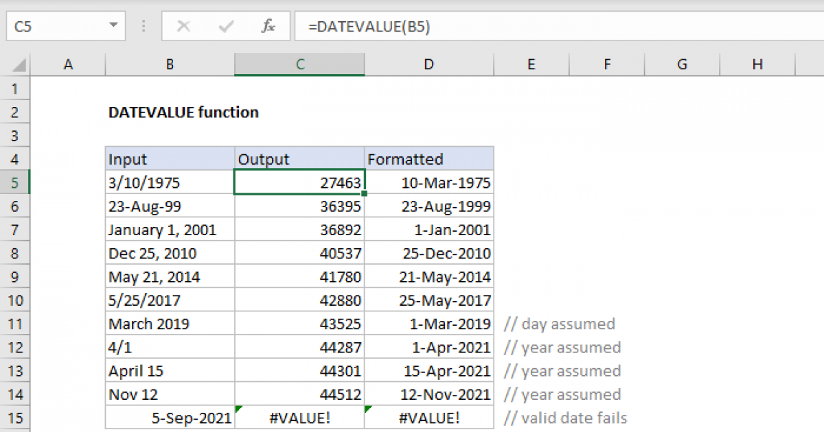 Excel DATEVALUE Function Exceljet